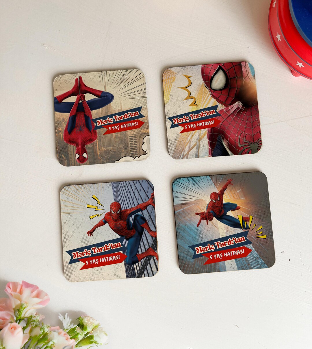 Spiderman Superhero Wooden Coasters Set of 24 – Kids Birthday Party ...