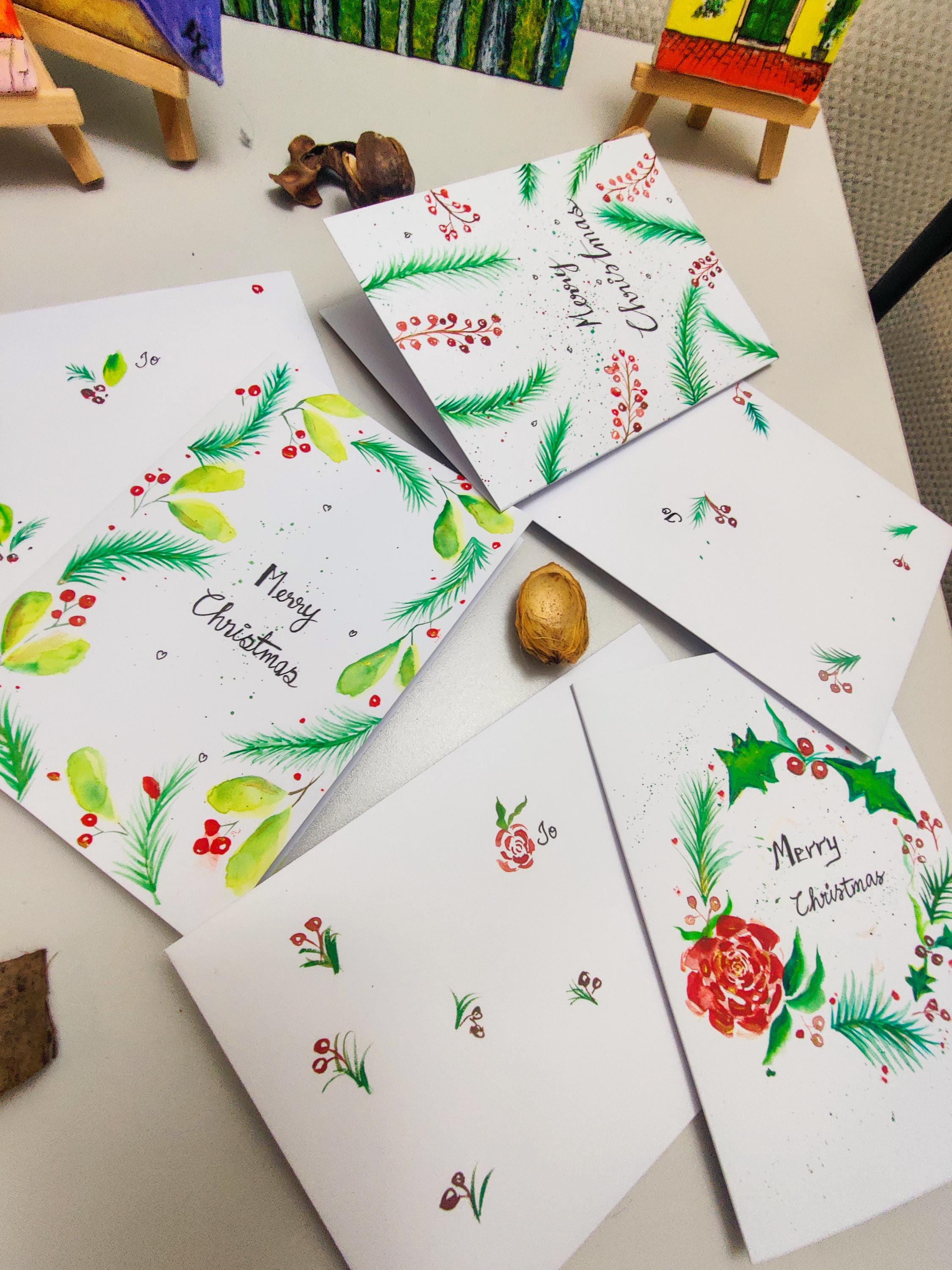10 Unique Handmade Christmas Cards Watercolor Painting - Etsy
