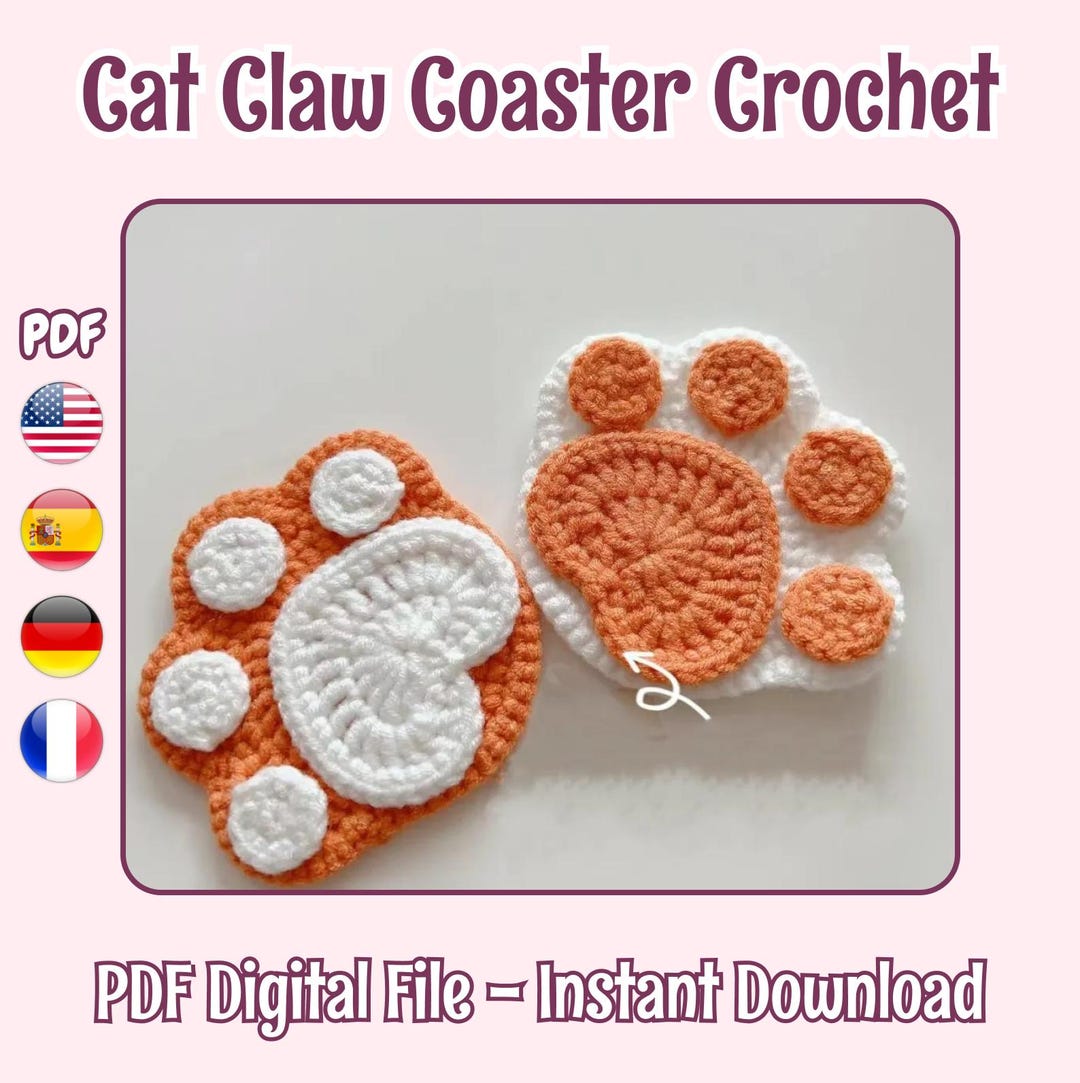 Cat Claw Coaster Crochet Pattern PDF Digital Download Cat Paw Coaster ...