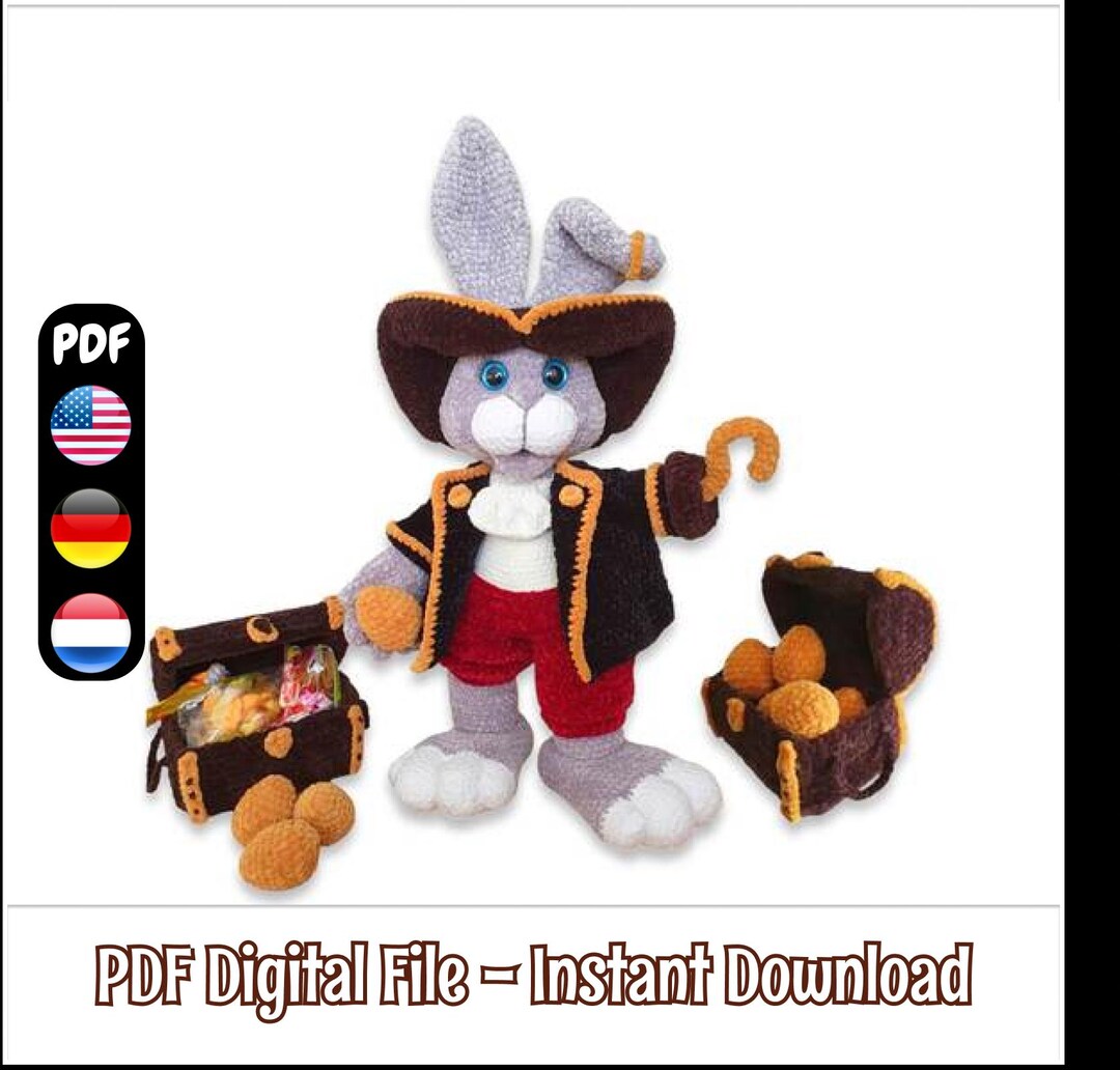 Easter Pirate Bunny Pattern PDF Large 70cm Captain Knikedear Amigurumi ...