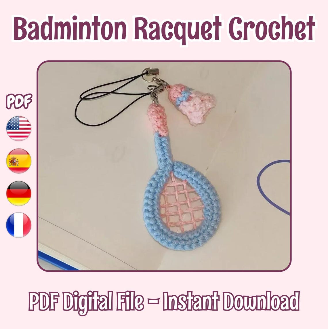 Badminton Racquet Crochet Pattern, Cute Kawaii Charm DIY PDF - Etsy