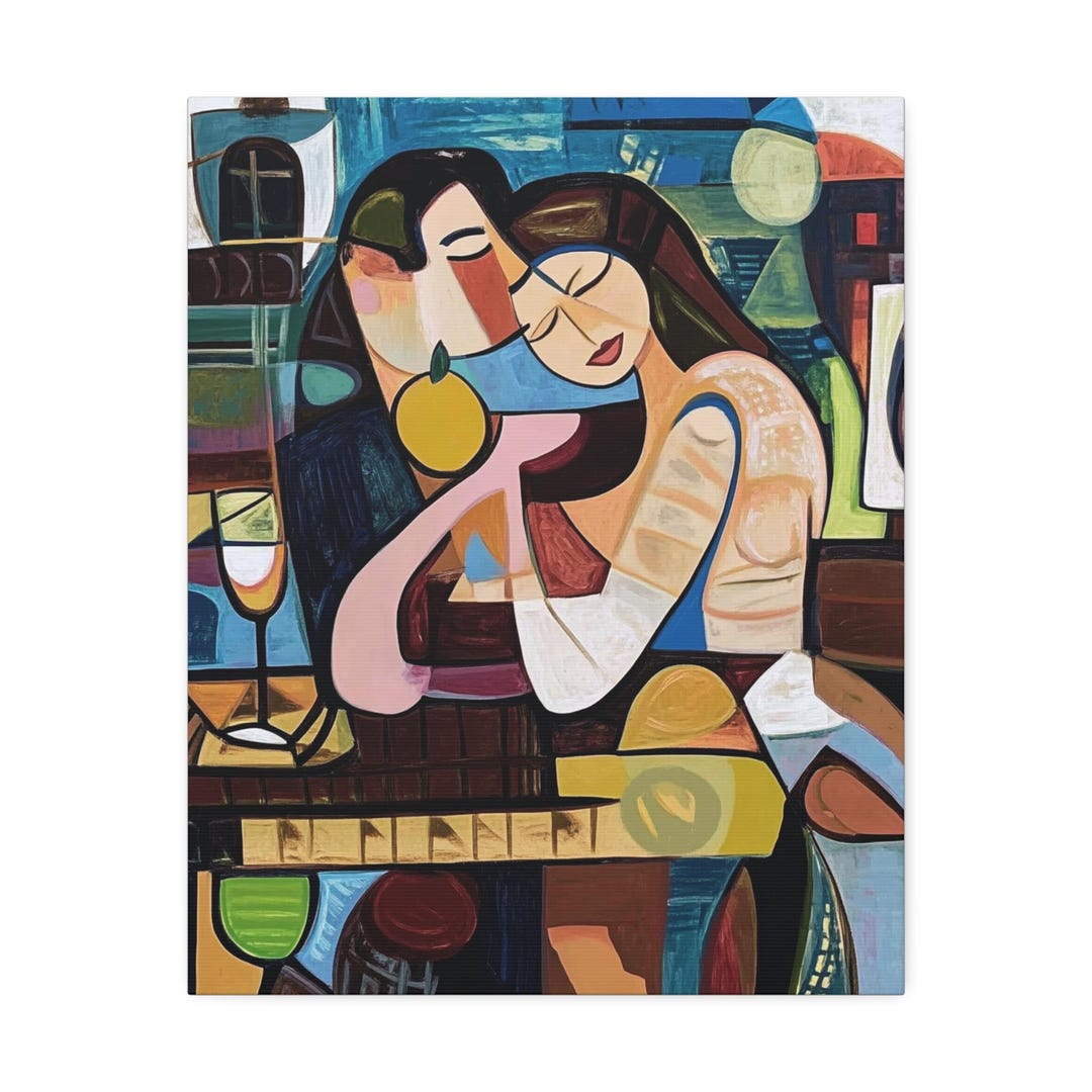 Picasso-style Cubist Canvas Woman With Apple & Wine Vibrant Abstract ...