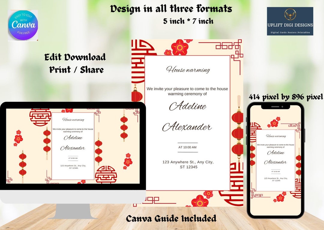 Asian Themed Housewarming Invitation, Editable Canva Template (digital ...