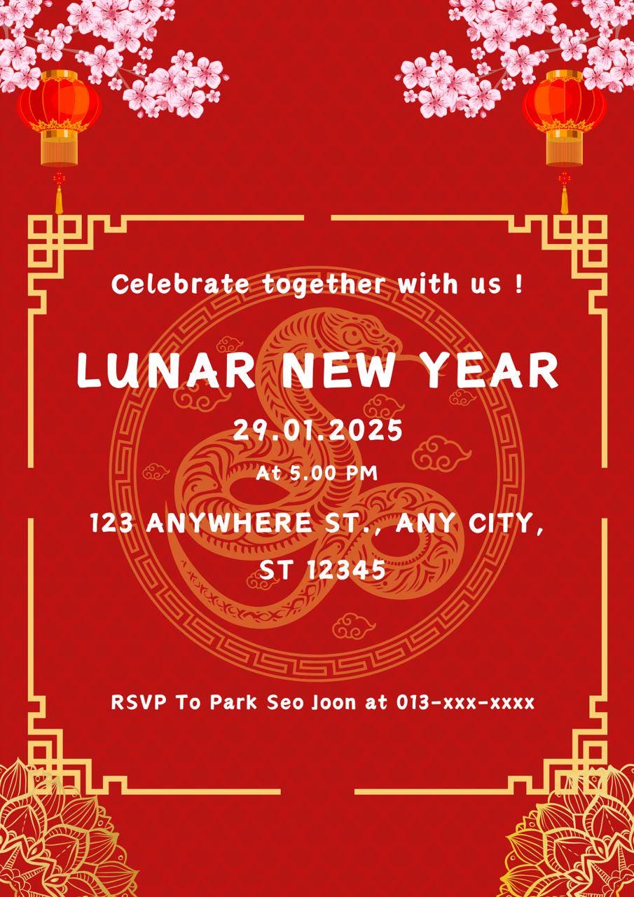 Editable Lunar New Year Template, Chinese New Year Invitation Card ...
