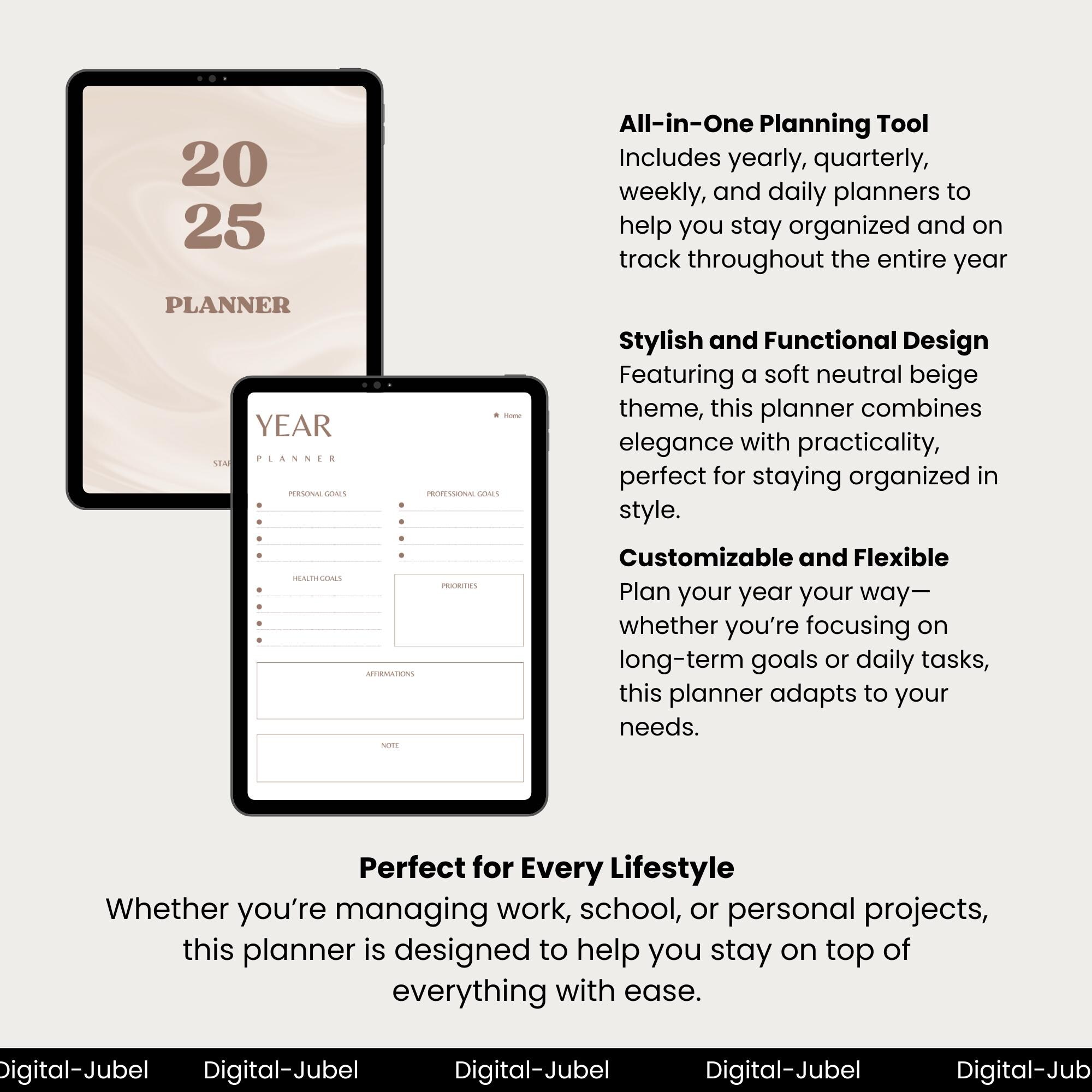 2025 Neutral Digital Planner, Fully Hyperlinked, Goodnotes Notability ...