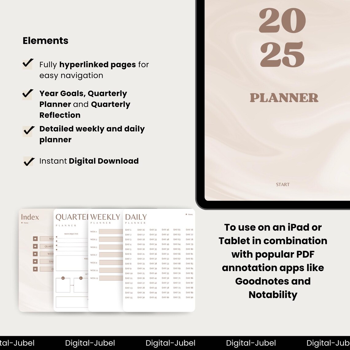 2025 Neutral Digital Planner, Fully Hyperlinked, Goodnotes Notability ...