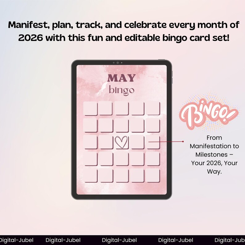 Monthly Bingo Card, 2026 Vision Board Bingo, Goal Manifestation, Yearly ...
