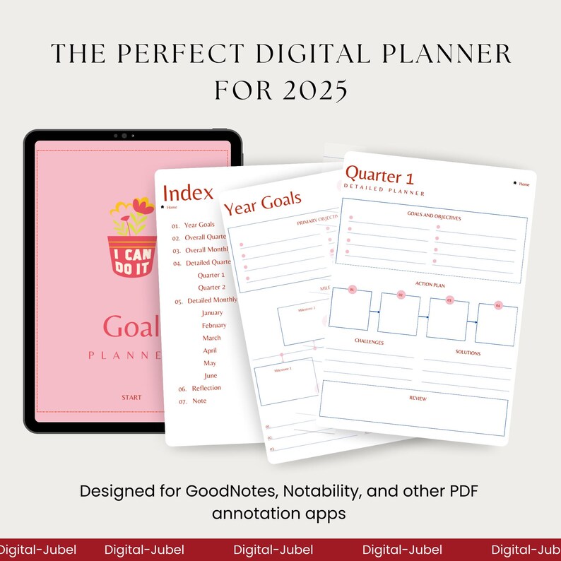2025 Goal Planner | Digital Monthly Planner, Fully Hyperlinked, Goal ...