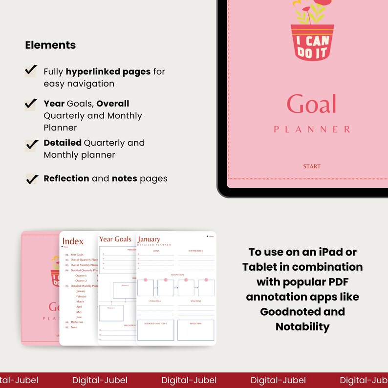 2025 Goal Planner | Digital Monthly Planner, Fully Hyperlinked, Goal ...
