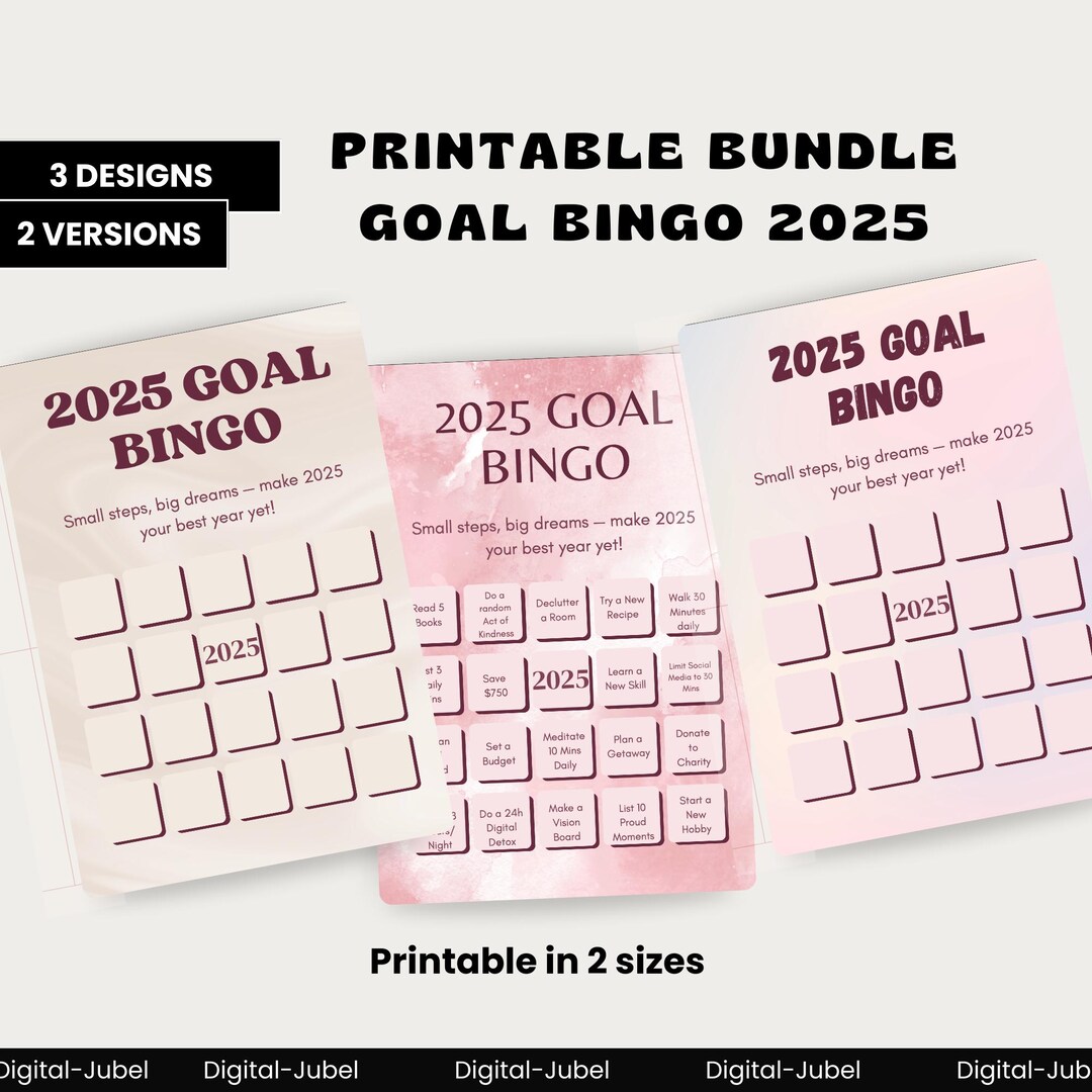 2025 Printable Goal Bingo Bundle, Goal Setting, New Year Resolution ...