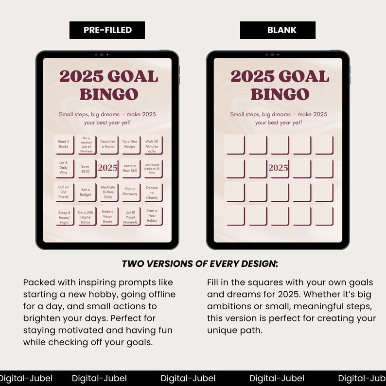 2025 Goal Bingo Bundle - Goal Setting, New Year Resolution Tracker Tool ...