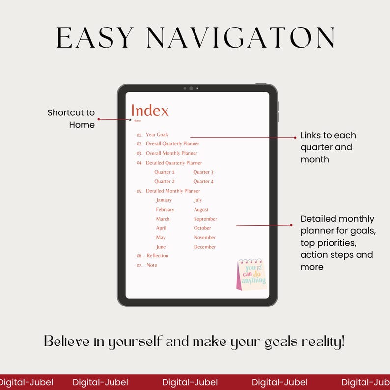 2025 Goal Planner | Digital Monthly Planner, Fully Hyperlinked, Goal ...