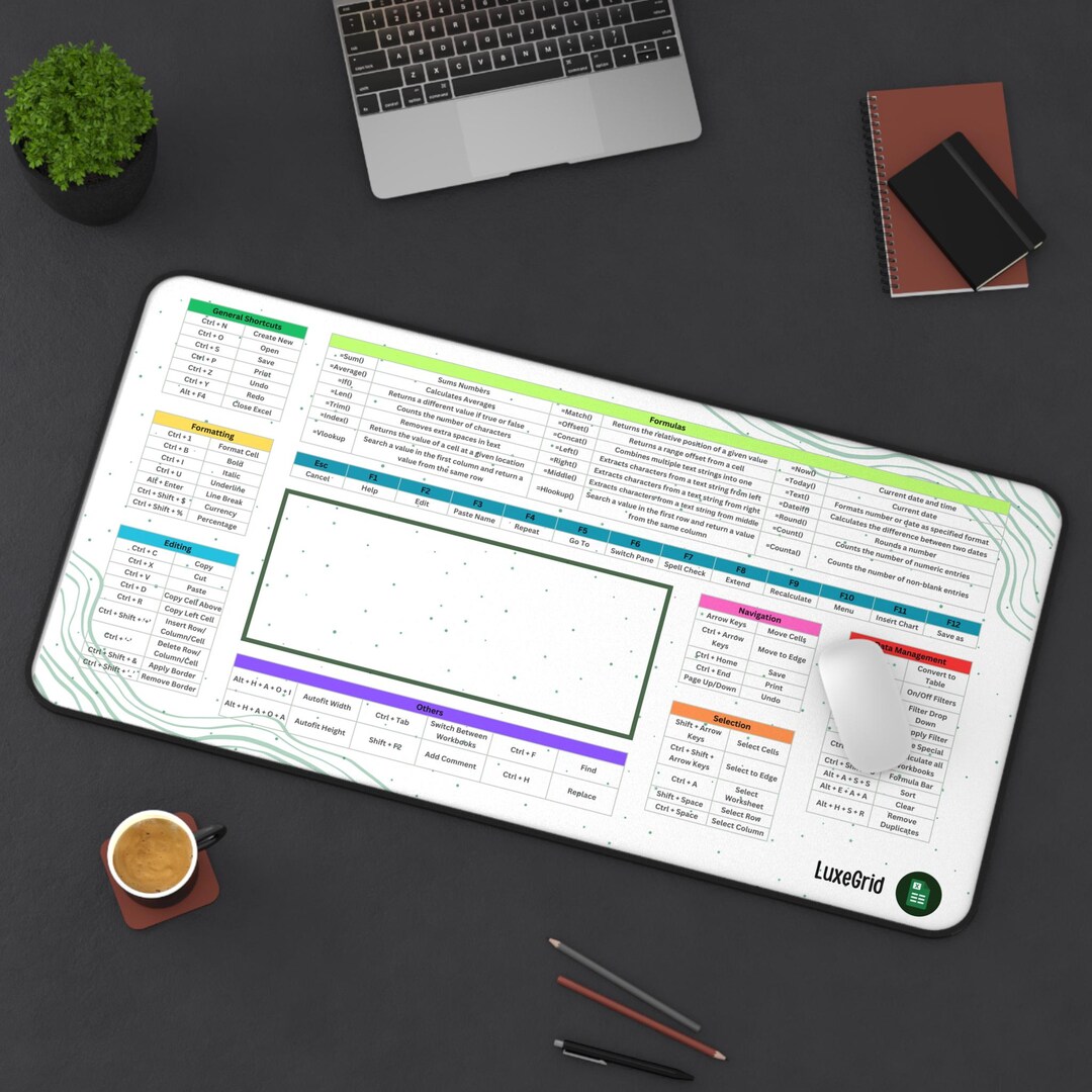 Excel Shortcut Desk Pad 32"x 16" (white/colour) - Etsy
