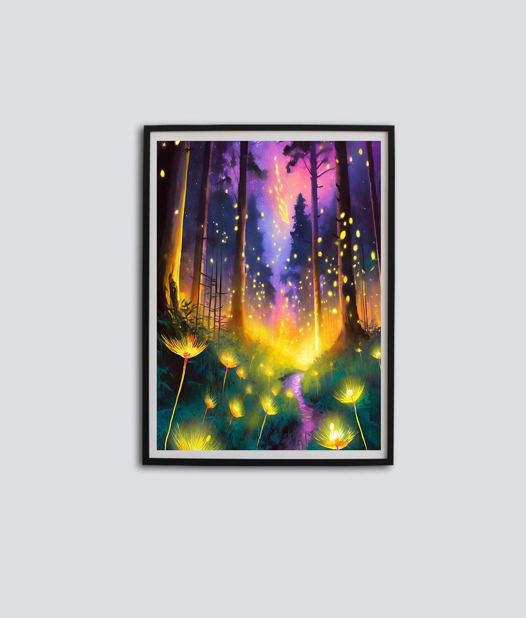 Lighted Forest Path Canvas Poster,printable Wall Art,fireflies ...