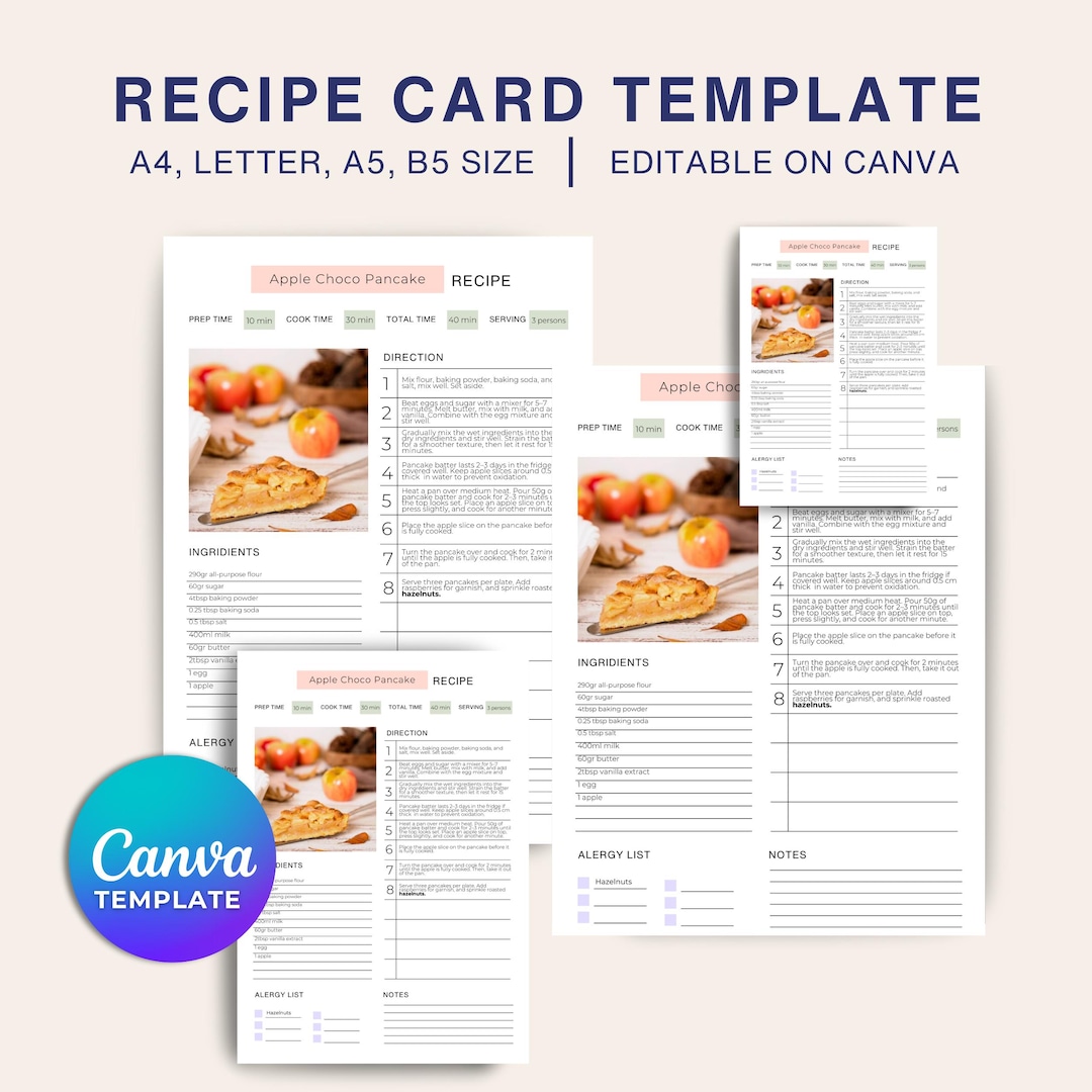 Pastel Color Recipe Template, A4/a5/b5/letter, Editable Recipe Template ...