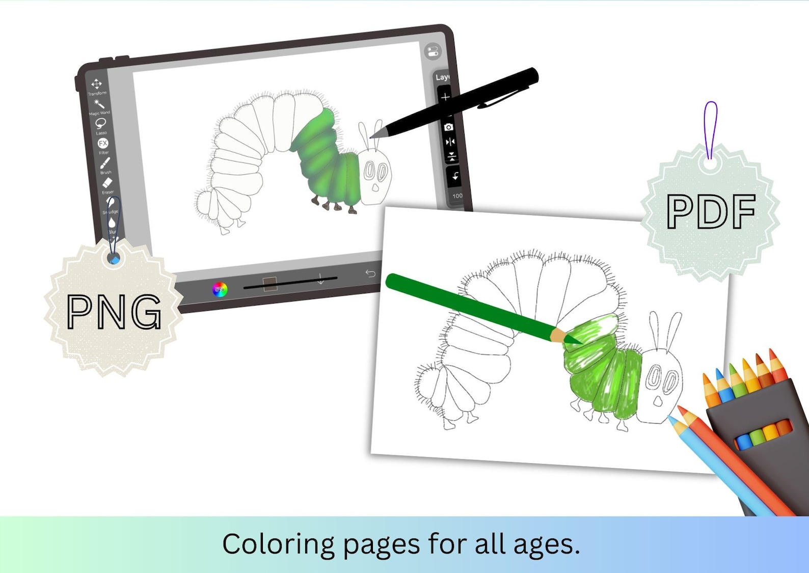 The Very Hungry Caterpillar Coloring Pages PDF PNG - for All Ages - Etsy