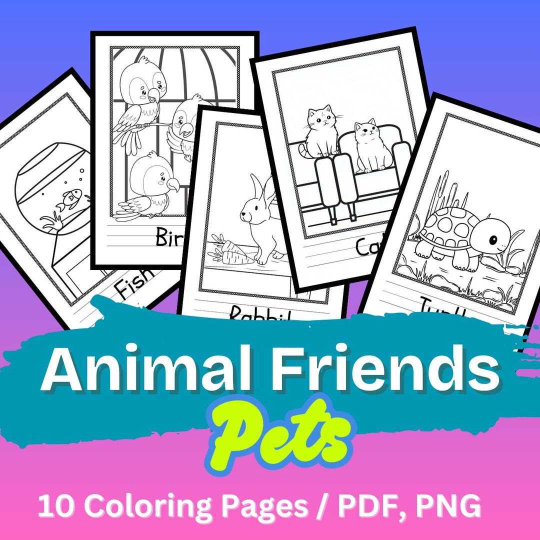 Animal Friends Pets Coloring Pages PDF PNG - for All Ages - Etsy