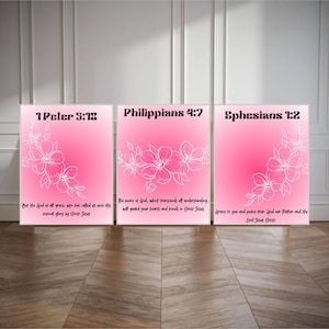 Pink/christian Wall Art/home Decor/aesthetic/ Floral Decor/ Bundle of ...