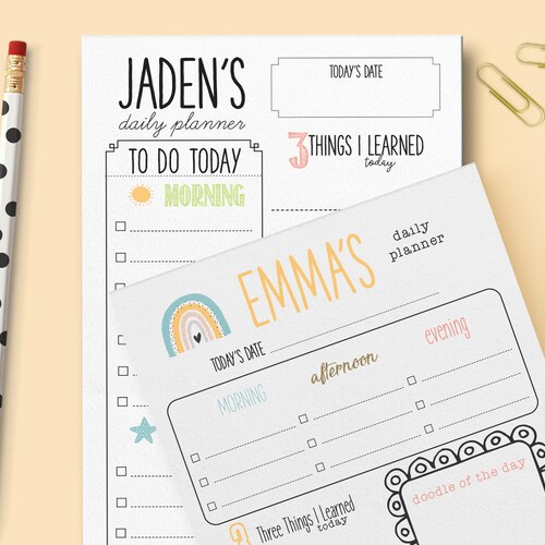 Kids Daily Planner Personalized Notepad Organization - Etsy