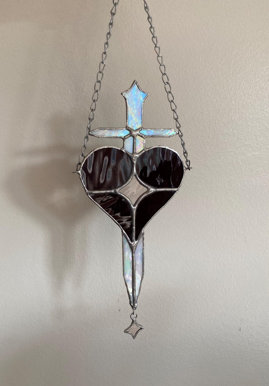 Valentine’s Stained Glass Heart With Star | Purple Heart Suncatcher ...