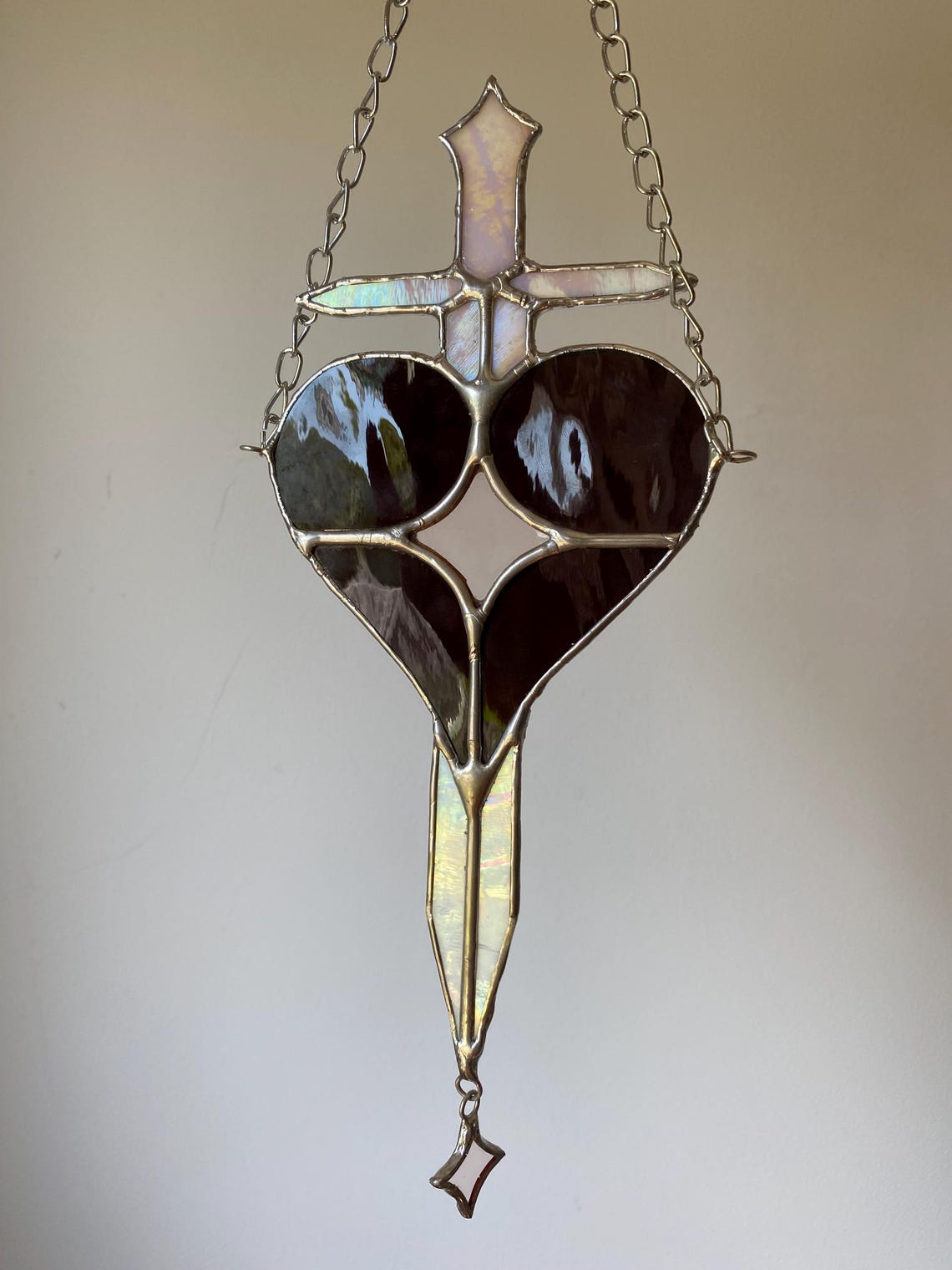 Valentine’s Stained Glass Heart With Star | Purple Heart Suncatcher ...