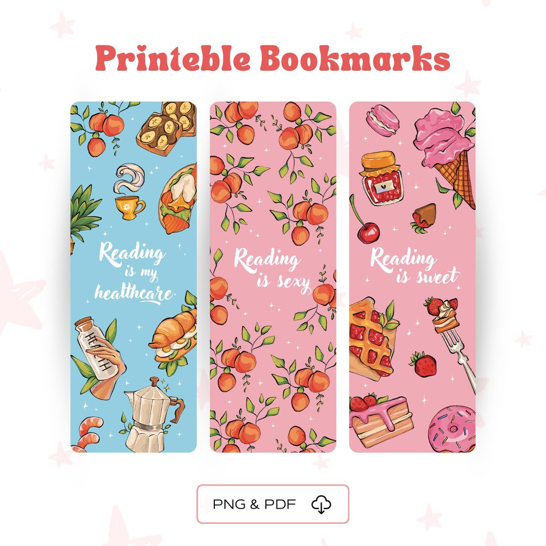Bookish PNG Bookmark for Women – Printable Cute Drawings Kawaii Foods ...
