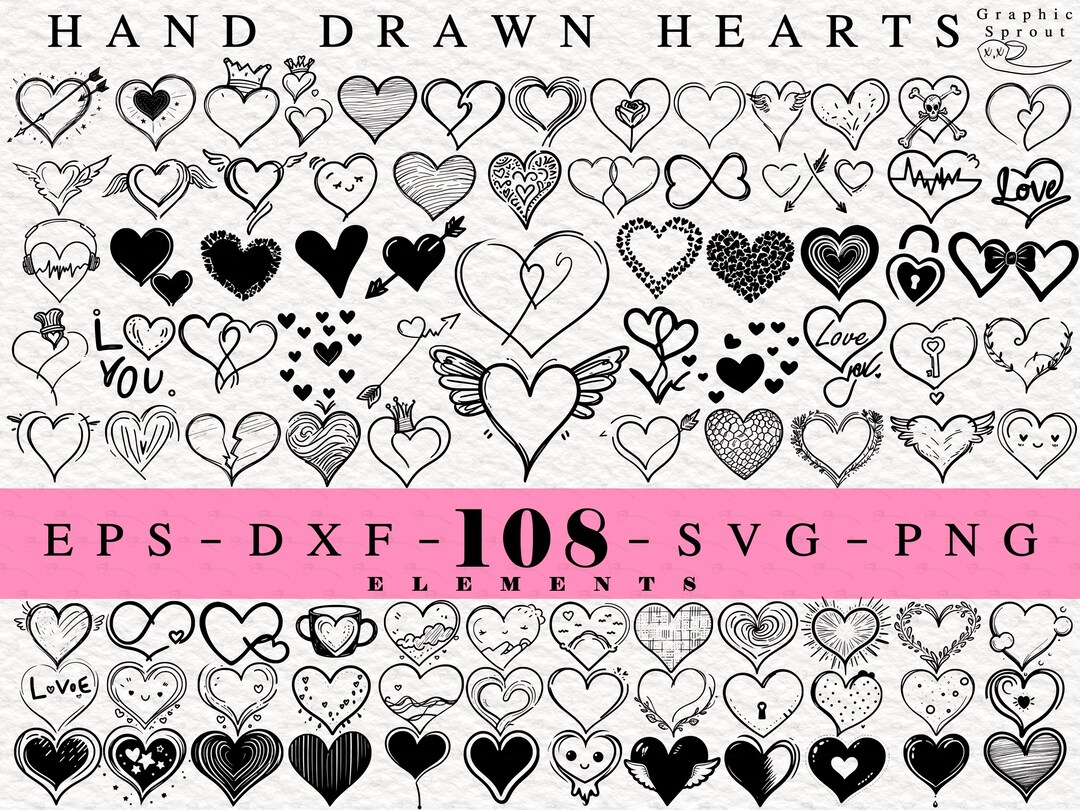 108 Heart Svg Bundle - Valentine Days Svg, Heart Doodle Svg, Love Svg ...