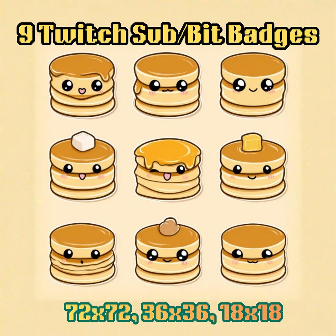 Kawaii Pancake Twitch Sub Badges | Breakfast Food Bit Emotes | Discord ...
