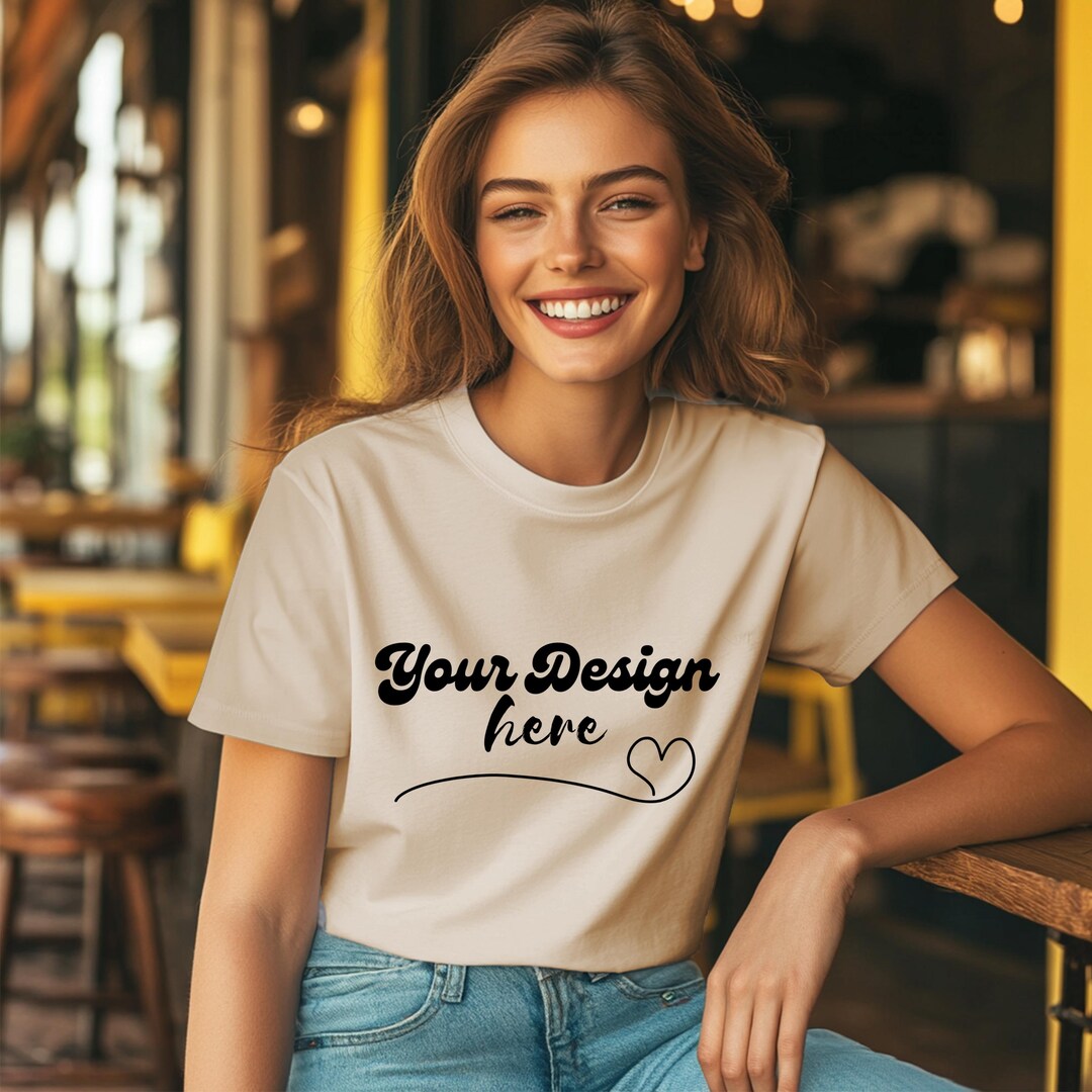 Sand Color T-shirt Mockup PNG | Inspired by Gildan 64000, Lifestyle ...