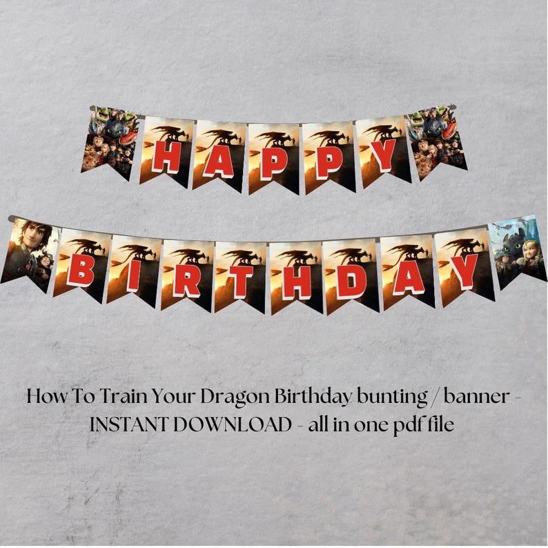 HTTYD Birthday Banner: Dragon Party Bunting (printable PDF) - Etsy