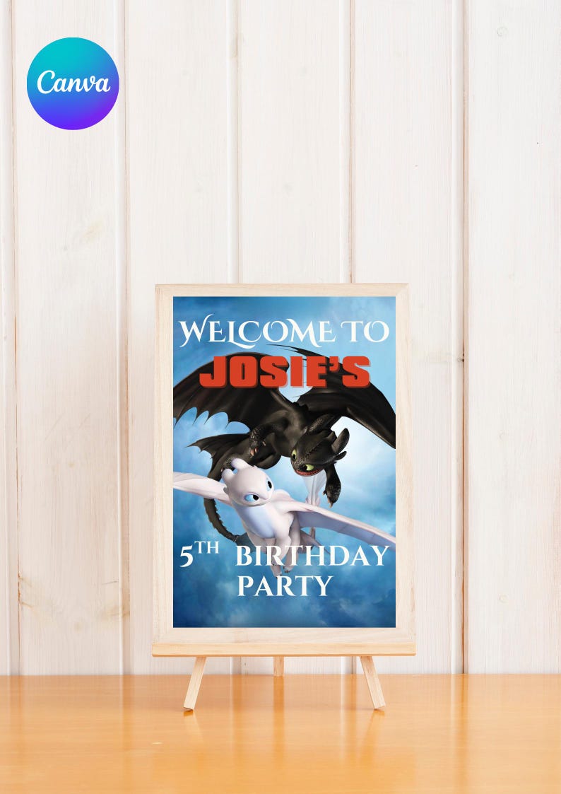 How to Train Your Dragon Birthday Welcome Sign: Editable Party Decor ...