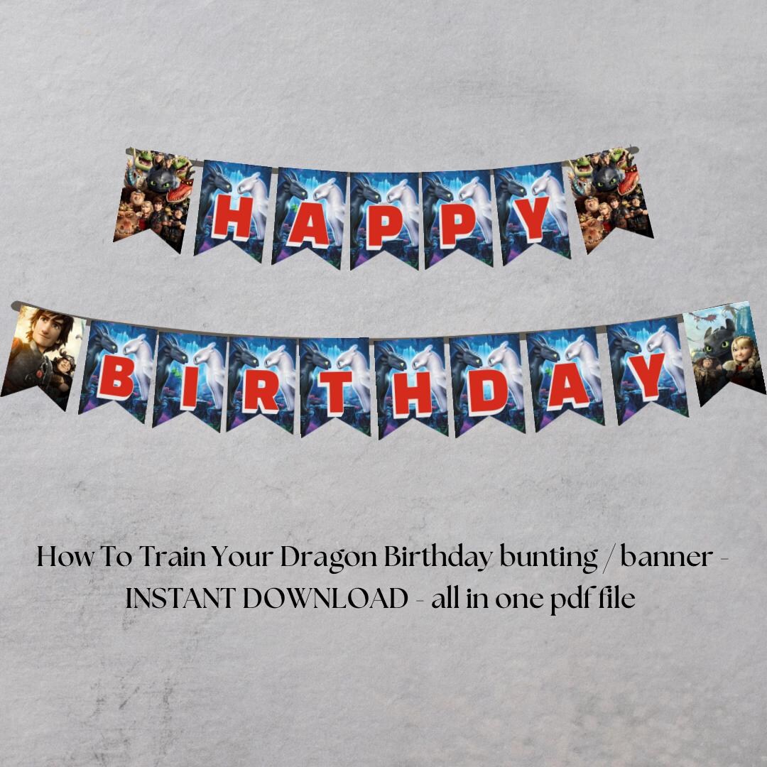 HTTYD Birthday Banner: Dragon Party Bunting (printable PDF) - Etsy