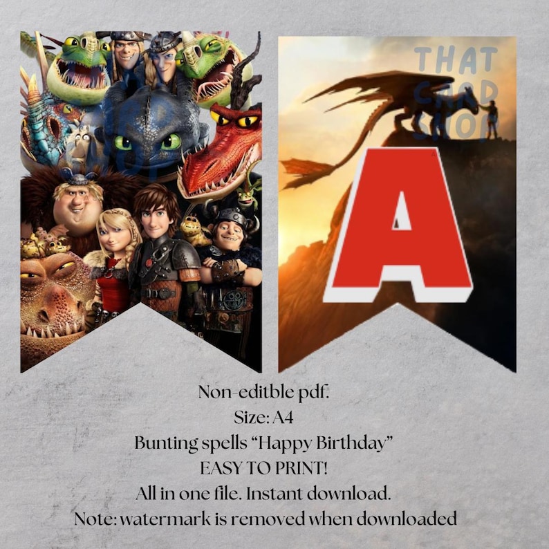 HTTYD Birthday Banner: Dragon Party Bunting (printable PDF) - Etsy