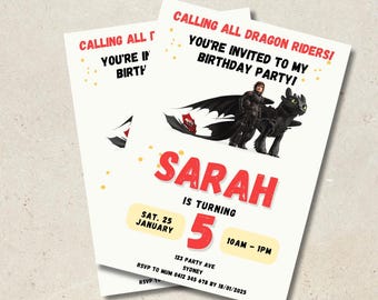 How to Train Your Dragon Sibling Birthday Invitation, Toothless Invite ...