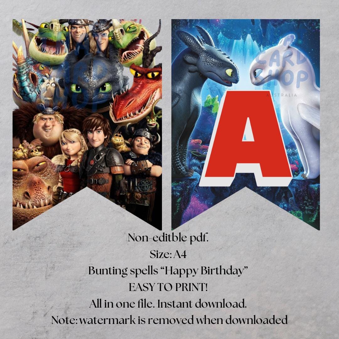 HTTYD Birthday Banner: Dragon Party Bunting (printable PDF) - Etsy