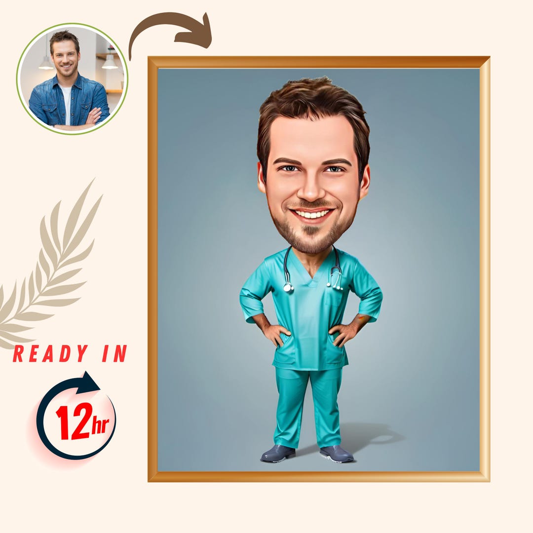 Personalized Surgeon Caricature Young Attractive Man Full Body Portrait ...
