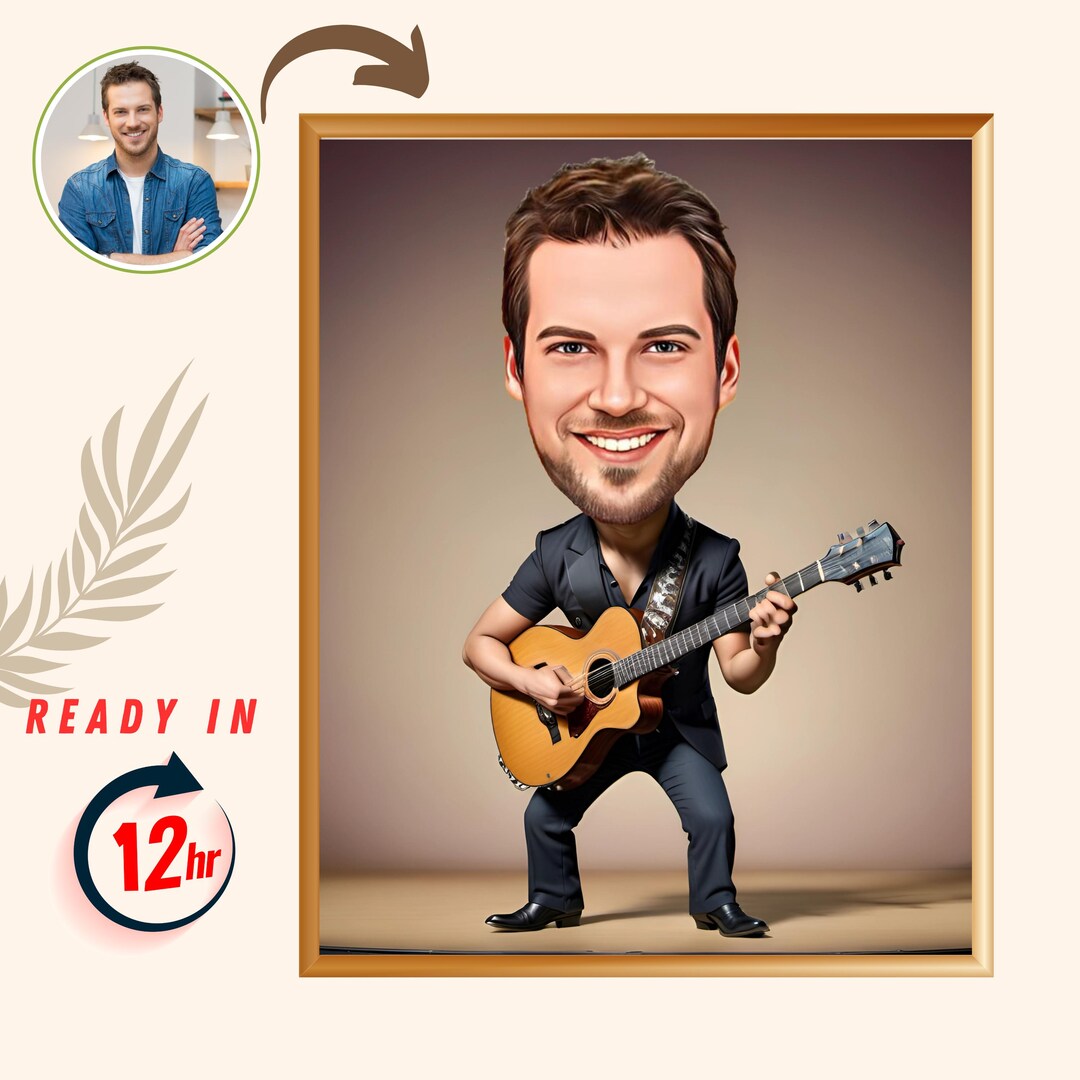 Personalized Caricature of Young Man as Musician on Stage With Guitar ...