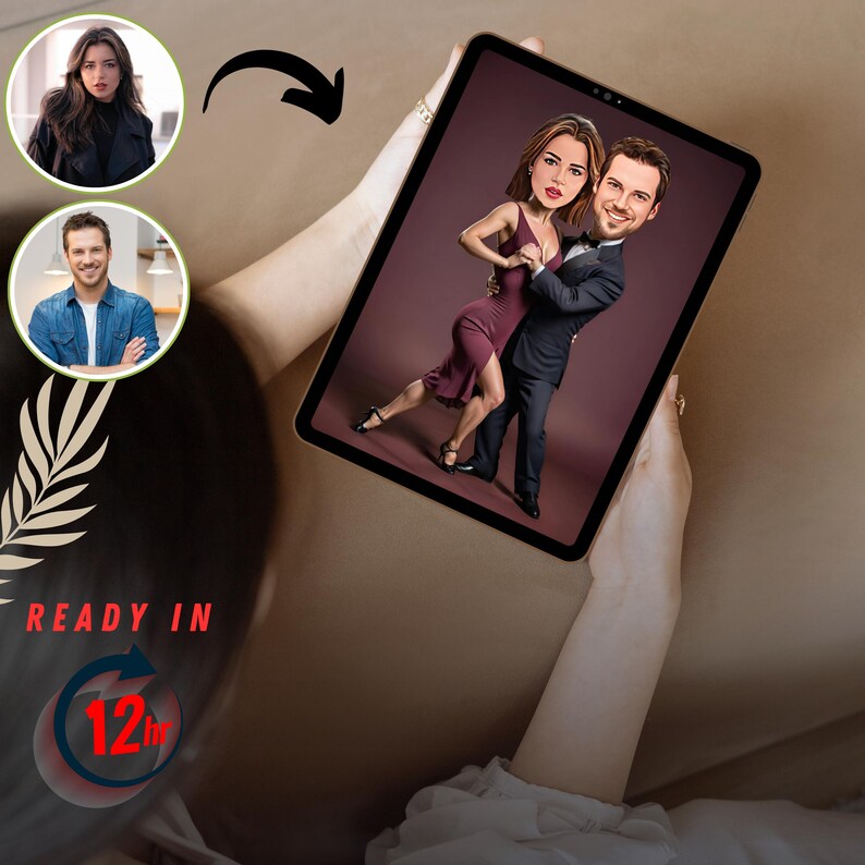 Personalized Ballroom Dance Caricature, Custom Tango Pose, Wall Art ...