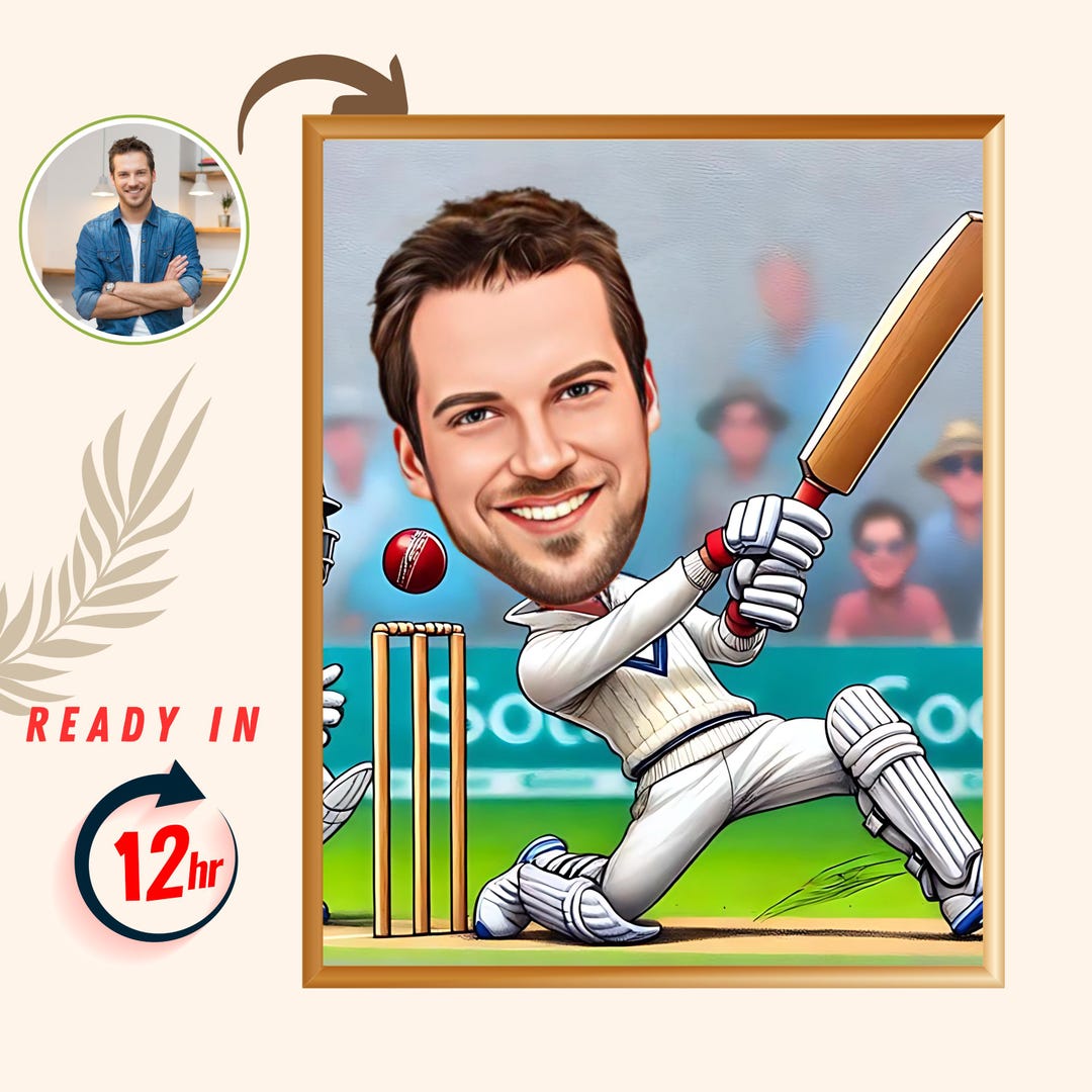 Custom Cricketer Caricature Portrait – Personalized Gift for Cricketers ...