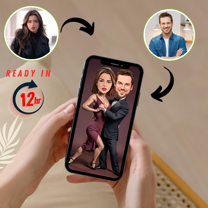 Personalized Ballroom Dance Caricature, Custom Tango Pose, Wall Art ...