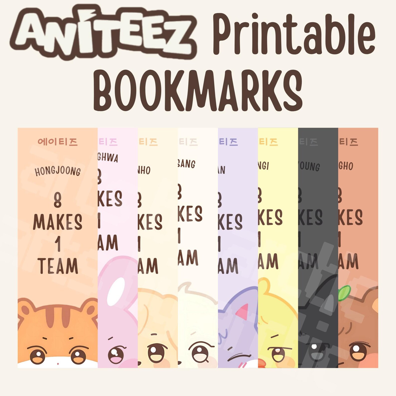ATEEZ Aniteez Bookmarks: Kpop Fan Gift (digital File) - Etsy