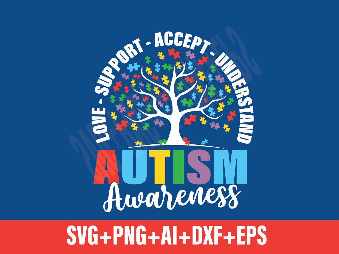 Autism Awareness Tree SVG PNG: Love Support Design (digital Download ...