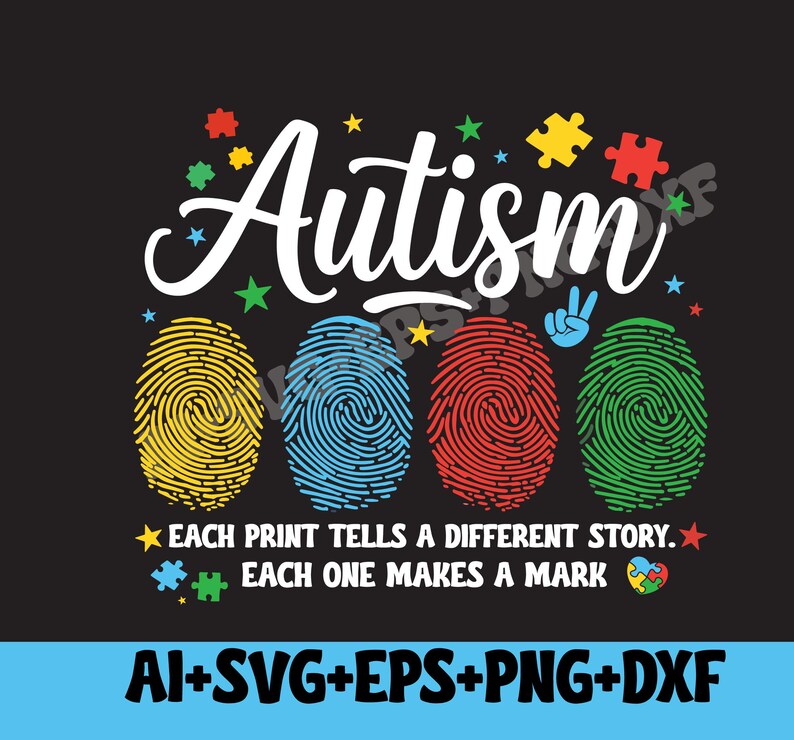 Autism Awareness Fingerprint Design, Neurodiversity Svg Png Ai Eps Dxf ...