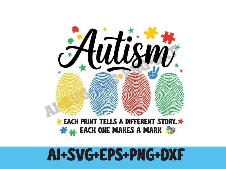 Autism Awareness Fingerprint Design, Neurodiversity Svg Png Ai Eps Dxf ...