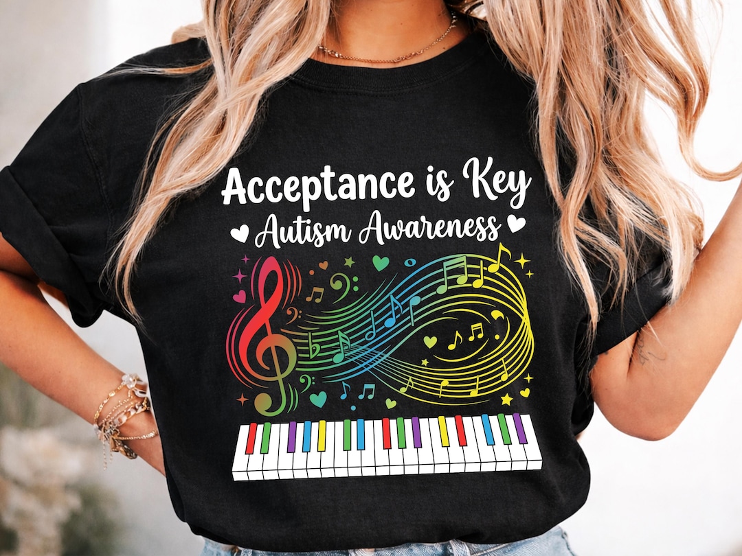 Acceptance is Key Autism Awareness PNG SVG, Colorful Music Piano Shirt ...