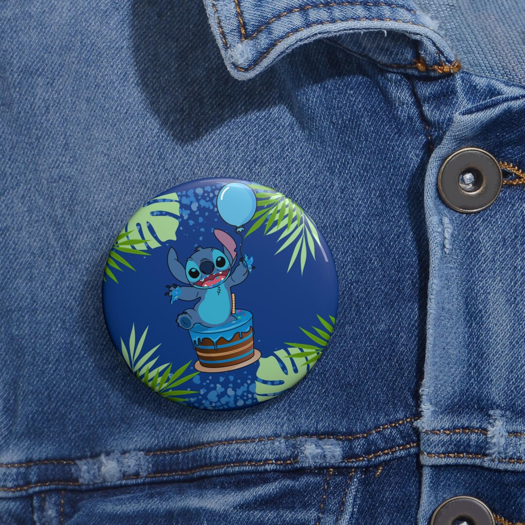 Tropical Stitch Birthday Button, Lilo Birthday Blue Stitch Button, Cake ...