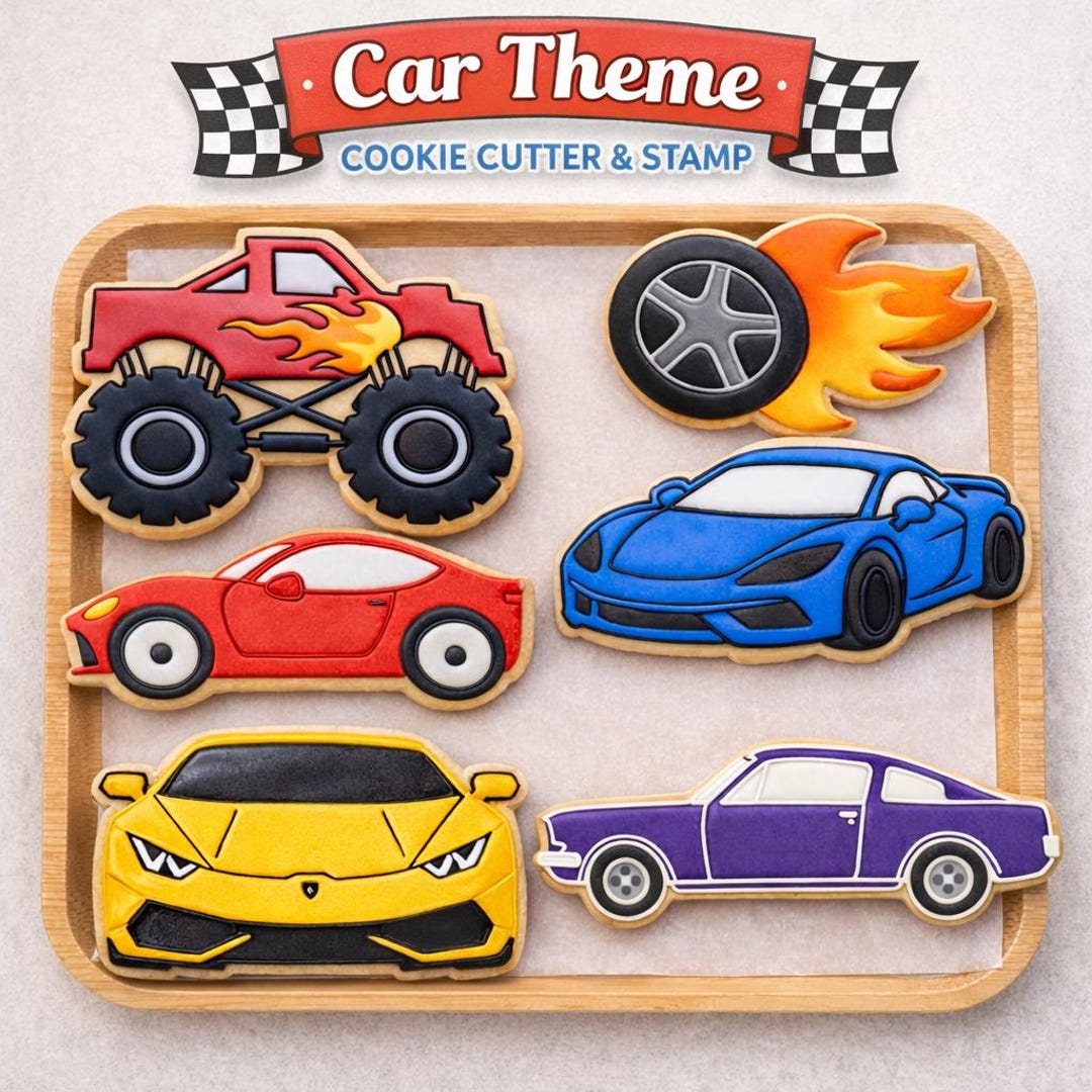 Car Theme Cookie Cutters With Stamp, 6 Styles, 3.5-6 In, Durable and ...