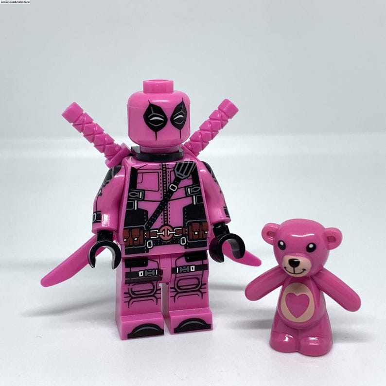 Lego Pink Deadpool Marvel Custom Minifigure With Teddy Bear - Etsy