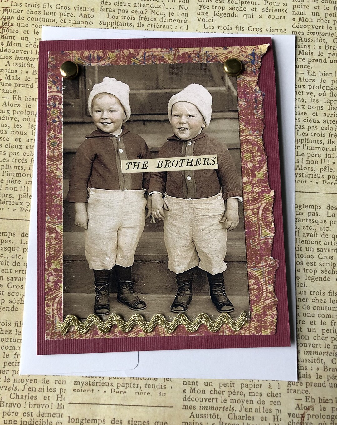 NEW Handmade Greeting Card Featuring Vintage Photo Twin Brothers - Etsy