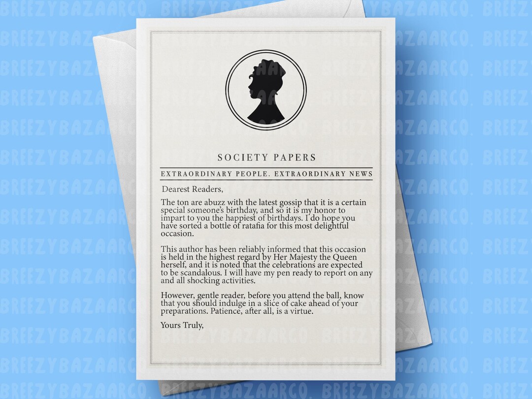 Society Paper's Birthday Card - Period Drama Birthday Card for Her ...